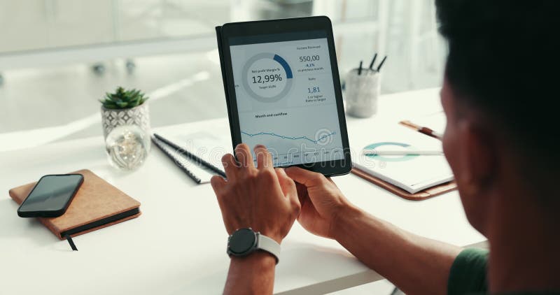 Tablet Screen, Hands and Business Man with Data, Future Stats or Social ...