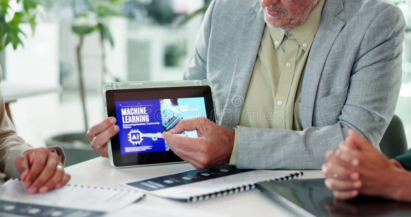 Tablet Screen, Meeting and Hands of Business People in Office for ...