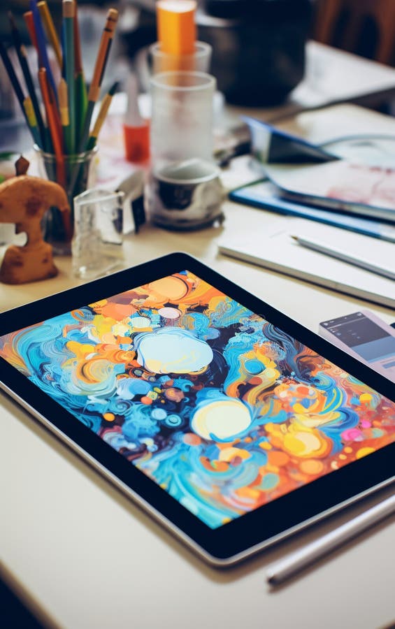Tablet Screen Mockup with Digital Art Work Design, User Friendly App ...