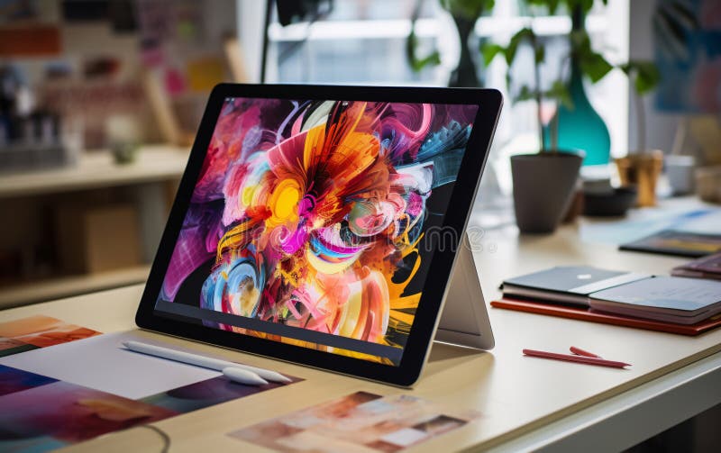 Tablet Screen Mockup with Digital Art Work Design, User Friendly App ...