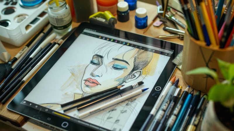 Tablet Screen Mockup Showcasing a Digital Sketching App, Ai Generated ...