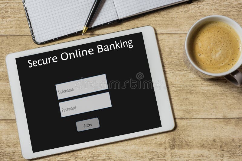 Tablet with Screen for Secure Online Banking Stock Image - Image of ...