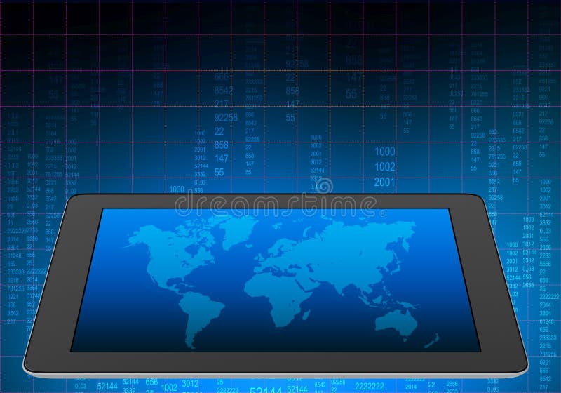 Tablet with Screen World Map on Abstract Stock Illustration ...