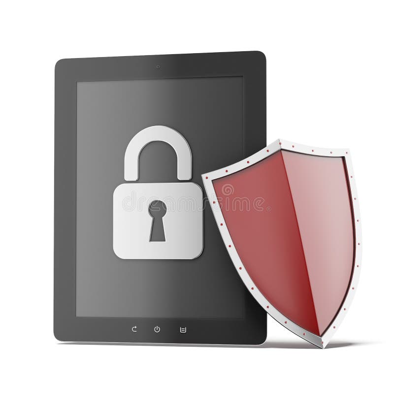 Tablet Pc Security. Chain with Lock on Computer. Stock Illustration ...