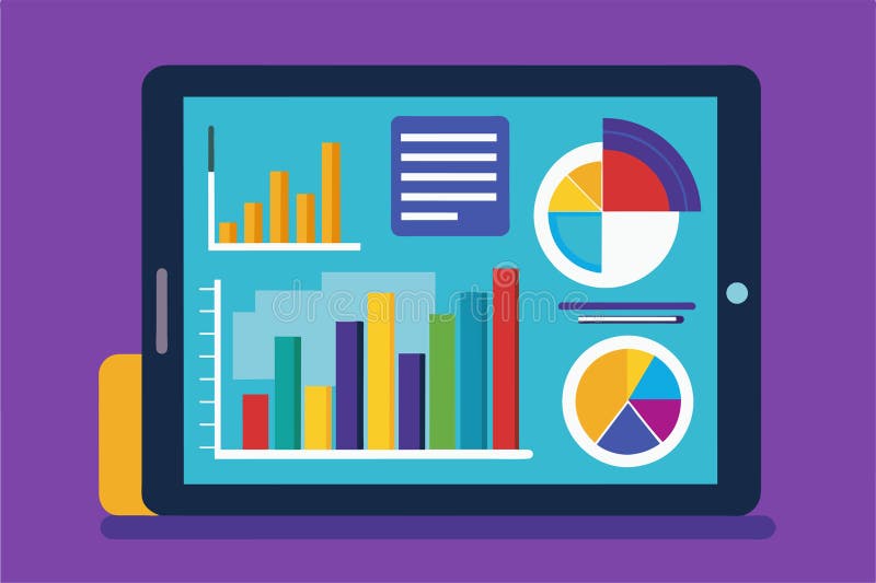 A Tablet Showcases Multiple Graphs and Charts in Bright Colors Against ...