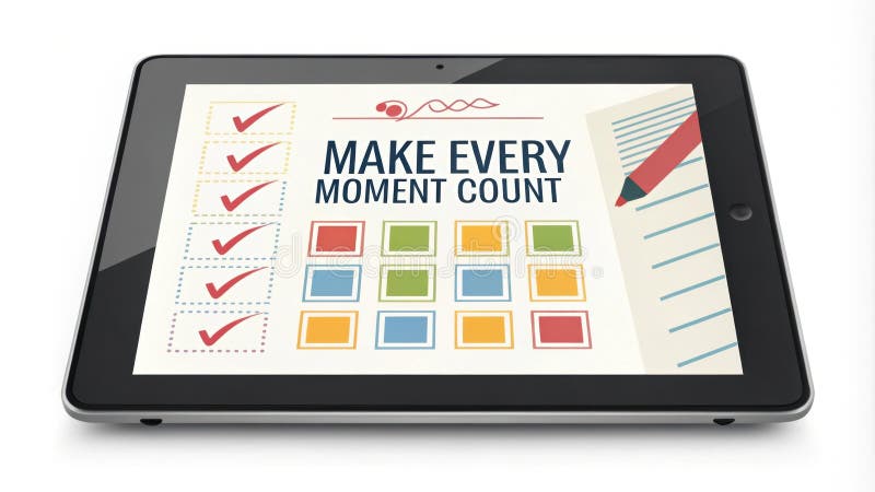 Tablet Showing Check List and Saying Make Every Moment Count Stock ...