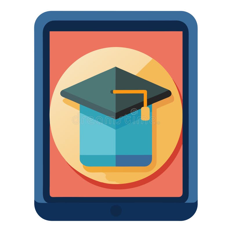 E-Learning App Illustration: Tablet with Graduation Cap Icon for Online ...