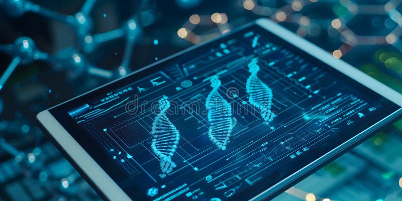 A Tablet Showing Modern Scientific Research on DNA Structure Stock ...