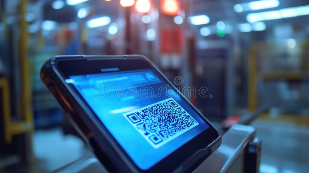 Tablet Showing Qr Code for Access Control in Industrial Building Stock Image - Image of ...
