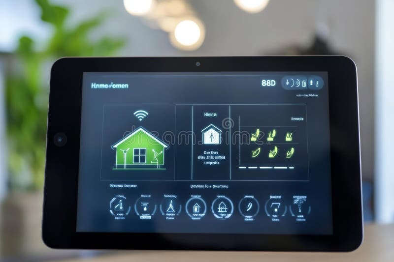 Tablet Shows a Smart Home Interface Highlighting Energy Savings Metrics ...