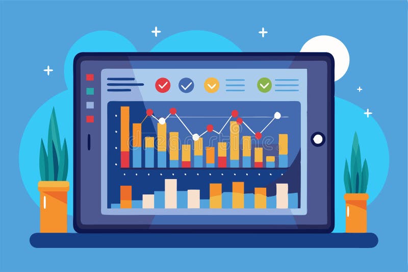 A Tablet Shows Trading Data with Vibrant Graphs and Charts, Surrounded ...