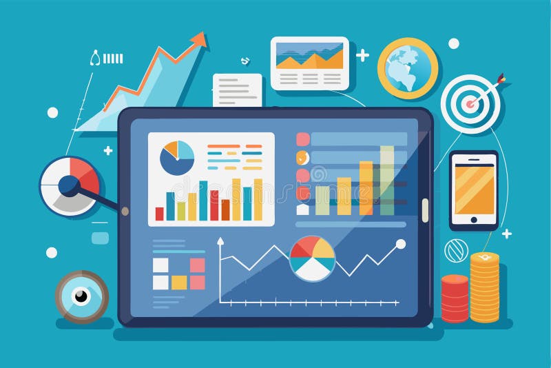 A Tablet Shows Various Graphs and Charts Representing Business Analysis ...