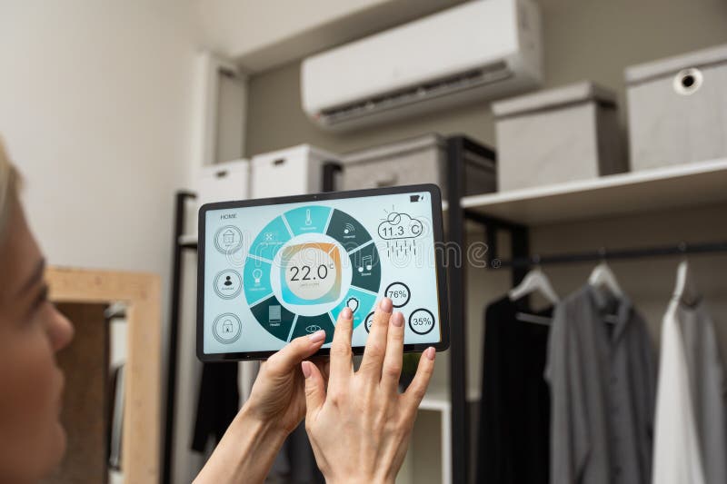 Tablet with Smart Home App in Modern Room Stock Image - Image of ...