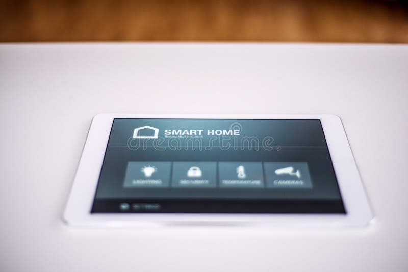 A Tablet with Smart Home Screen. Stock Image - Image of room ...