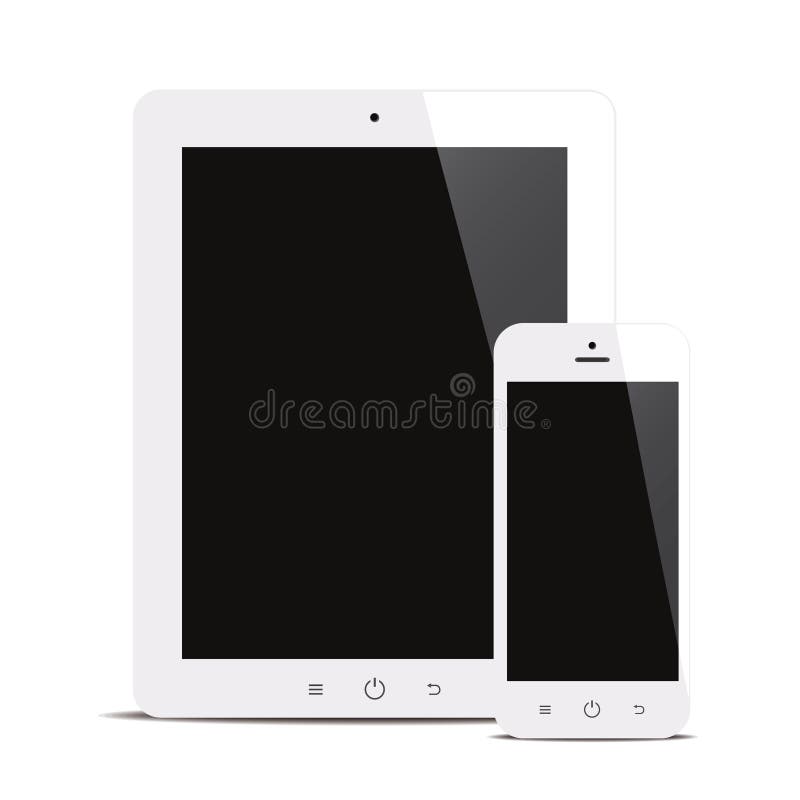 Tablet and Smartphone with Blank Screen Blue Background Stock ...