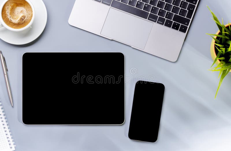 Tablet with Blank Screen and Christmas Decor Stock Photo - Image of ...