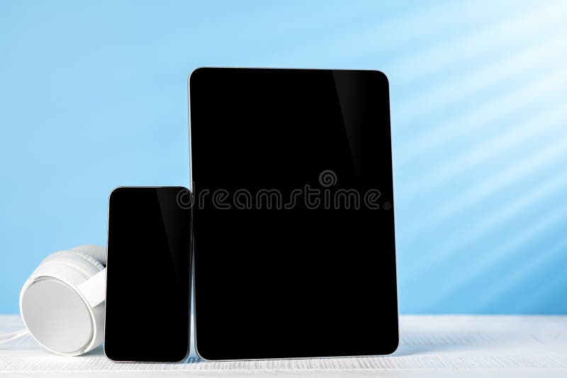 Tablet with Blank Screen and Christmas Decor Stock Photo - Image of ...
