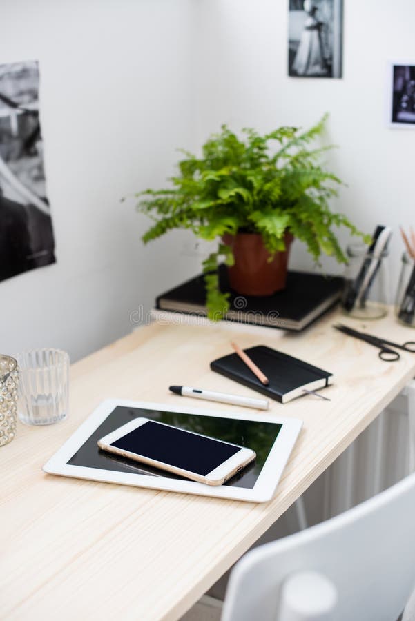 Tablet and Smartphone on the Working Table Stock Image - Image of loft ...