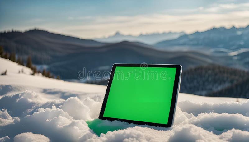 Tablet on Snow-Covered Mountain Peak Stock Illustration - Illustration ...