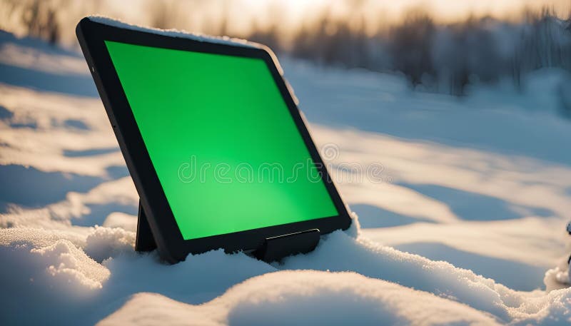 Tablet in snowy landscape stock illustration. Illustration of device ...