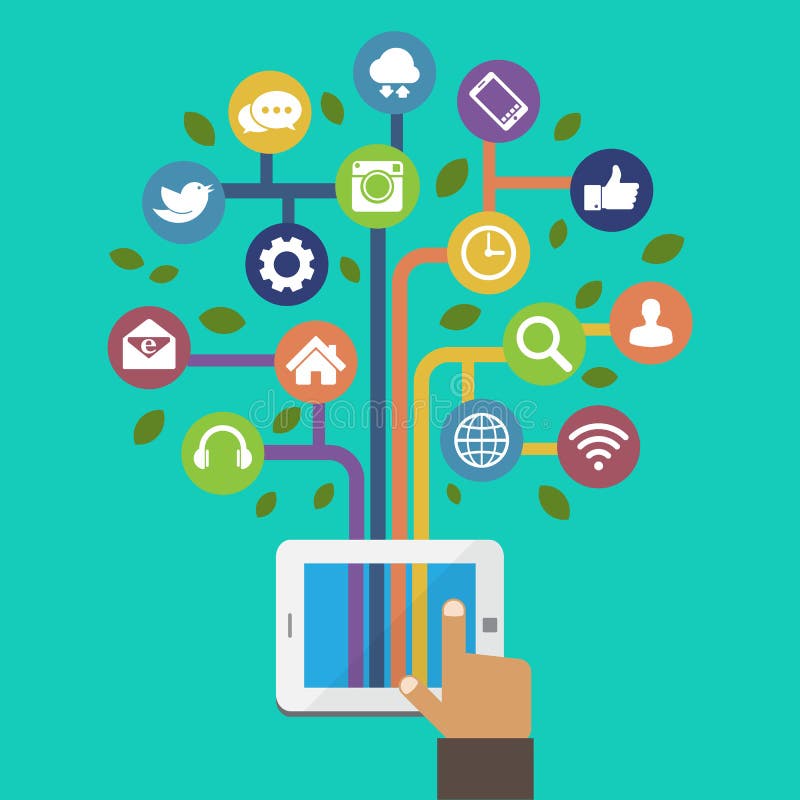 Computer with Social Media Icons Stock Vector - Illustration of ...