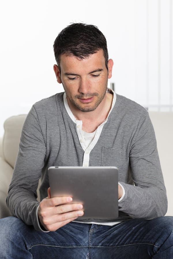 Tablet man stock image. Image of wireless, screen, portrait - 19590583