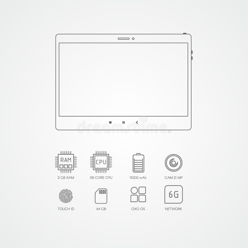 Tablet Specification Flat Line Icons. Gadget Descript Stock Vector ...