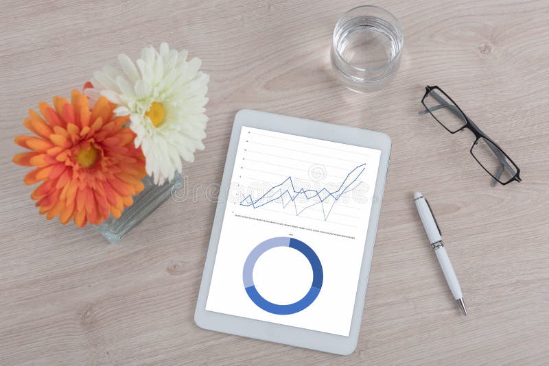 Tablet with Statistics Charts Stock Photo - Image of screen, electronic ...