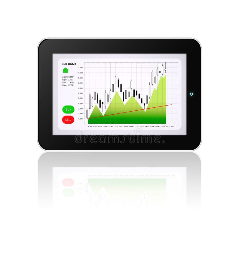 Tablet With The Stock Chart Lying On A Wooden Table Stock Illustration ...