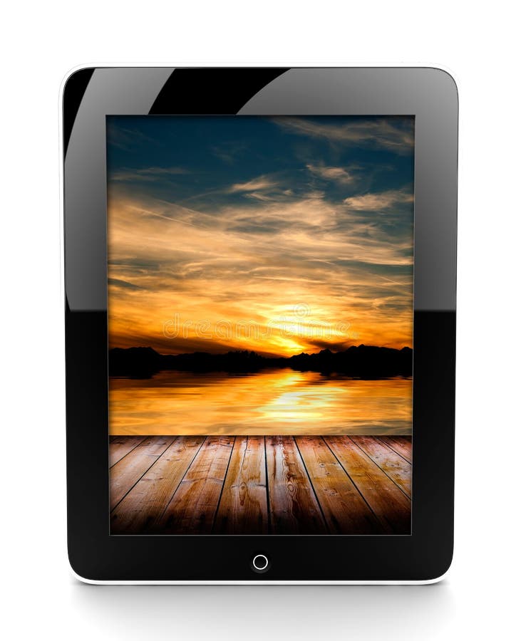 Tablet with sunset stock illustration. Illustration of communicator ...