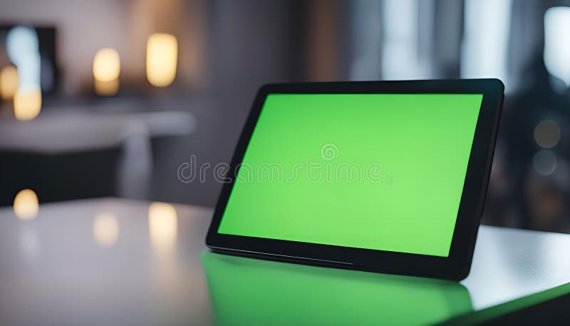 Tablet on Table with Green Screen Stock Illustration - Illustration of ...
