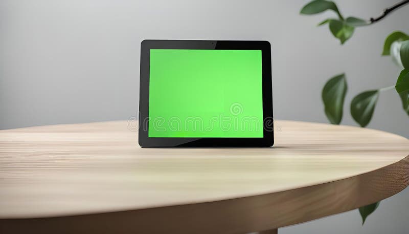 Tablet on Table with Green Screen Stock Illustration - Illustration of ...