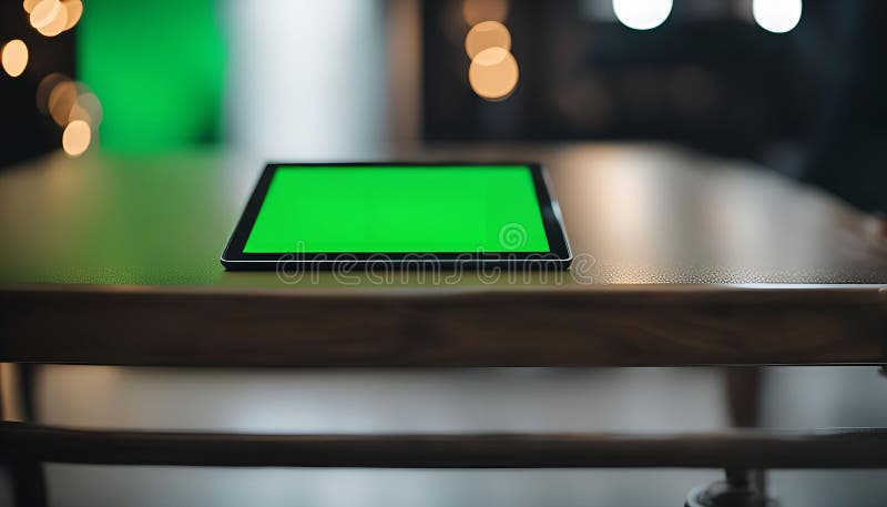Tablet on Table with Green Screen Stock Image - Image of display ...