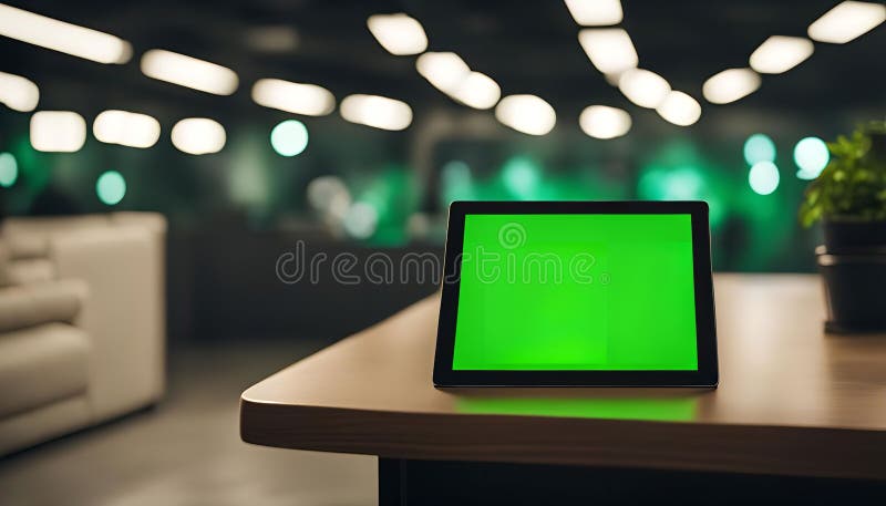 Tablet on a Table with a Green Screen Stock Illustration - Illustration ...