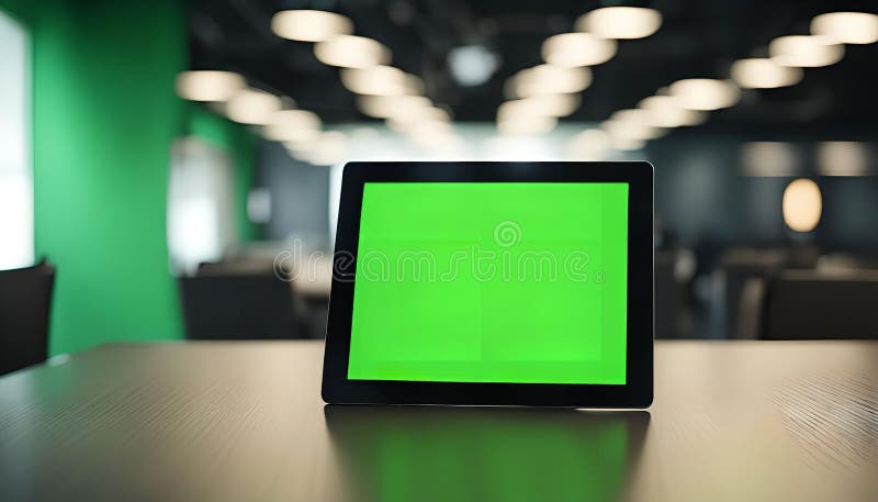 Tablet on a Table in a Modern Office Stock Illustration - Illustration ...