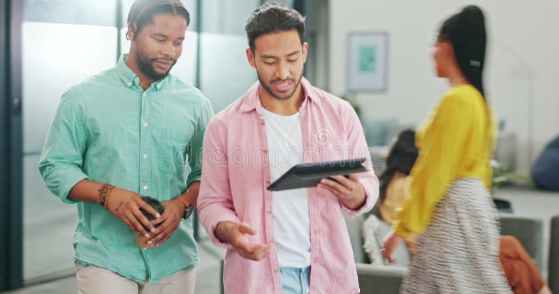 Tablet, Talking and Walking with Business Friends Working in Their ...