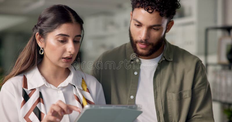 Tablet, Team and Talking with Business People in Office for Creative ...