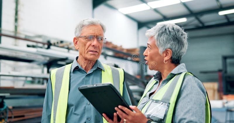 Tablet, Teamwork and Mature Engineer in Discussion, Planning and ...