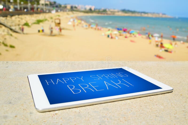 Happy Spring Break in a Blackboard on the Beach, with a Filter E Stock ...