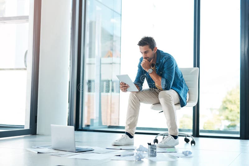 Tablet, Thinking and Business Man Reading Email for Brainstorming ...