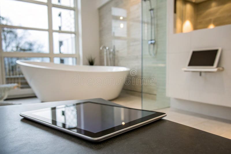 Tablet Top for Product Display in Modern Bathroom Stock Illustration ...