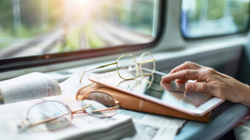 The Tablet on the Train. AI Generated Stock Image - Image of hand ...