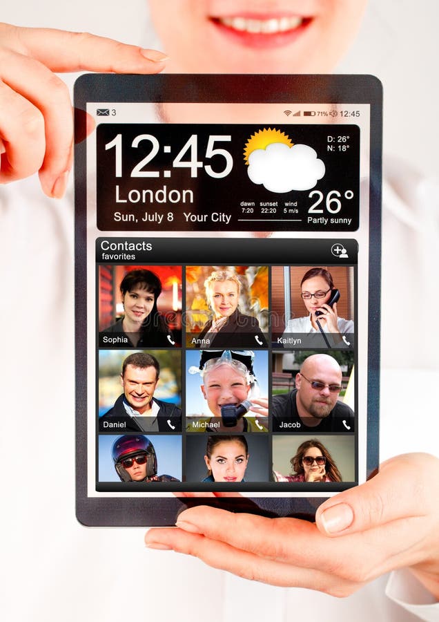 Tablet with Transparent Screen in Human Hands. Stock Photo - Image of ...