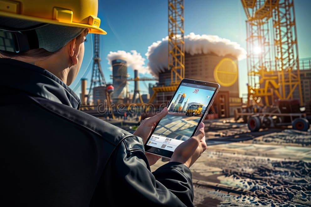 Engineer Using Tablet, Concept of Engineering, Construction and Technology, Generative Ai Stock ...