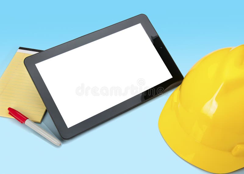 Tablet Used for Construction Blueprints Stock Photo - Image of gear ...