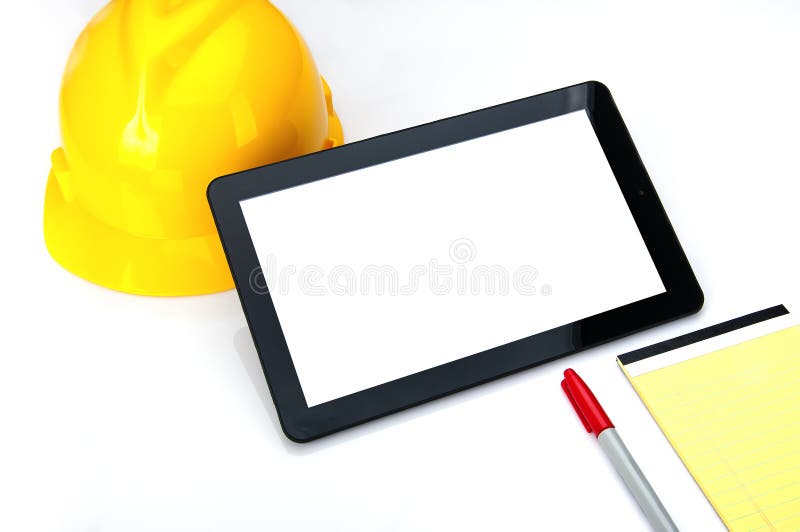 Tablet Used for Construction Blueprints Stock Photo - Image of planning ...