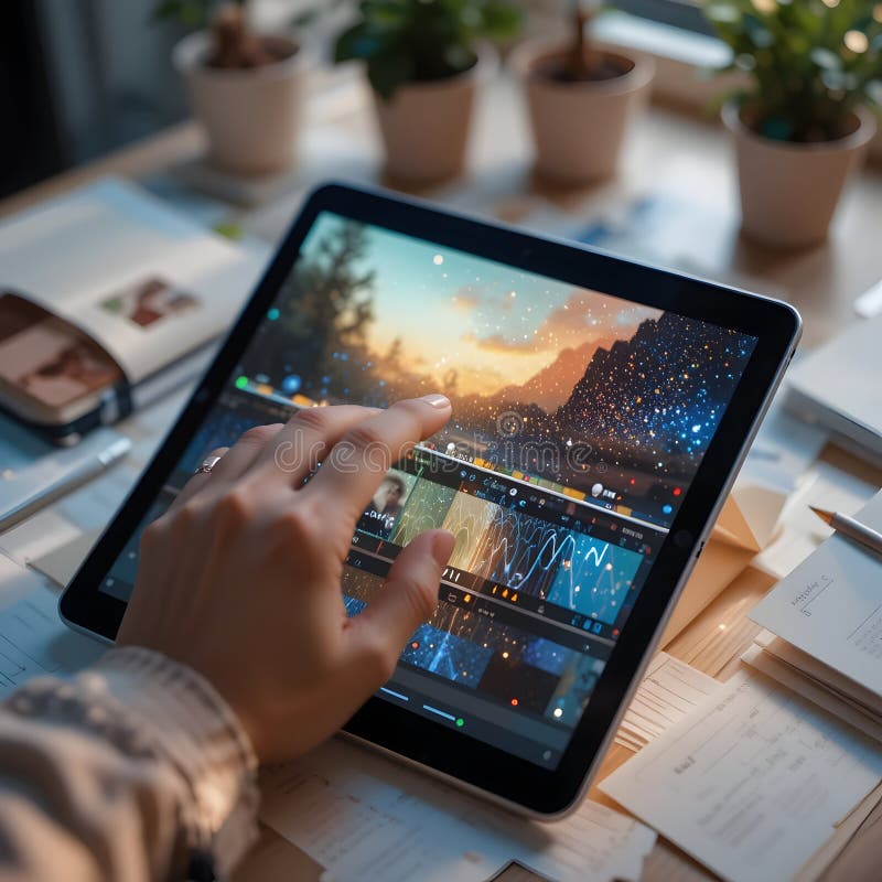 Tablet Video Editing Session Stock Image - Image of media, design ...