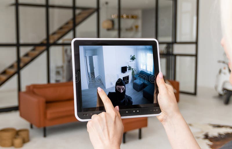 Tablet with View from CCTV Cameras. Home Security System Stock Photo ...