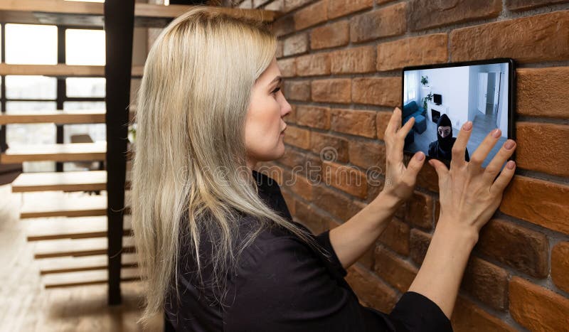 Tablet with View from CCTV Cameras. Home Security System Stock Photo ...