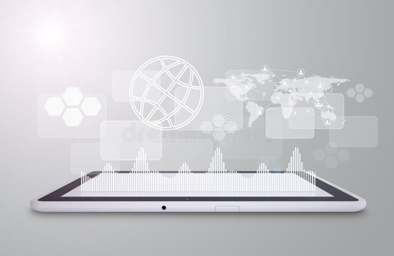 Tablet with Virtual Graphical Charts Stock Illustration - Illustration ...